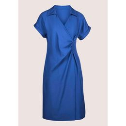 Madeleine Mode Etuikleid MADELEINE "Kleid Uni-Wickelkleid mit Raffung, V-Ausschnitt", Damen, Gr. 42, N + K Gr, blau (royalblau), Obermaterial: 97% Polyester PES. 3% Elasthan EL., Modern, normal, V-Ausschnitt, Kleider Etuikleid