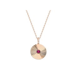 dKeniz Anh&auml;nger mit Kette Coin 925/- Sterling Silber vergoldet rot Zirkonia Rot