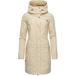 Wintermantel Ragwear "Jannisa", Damen, Gr. XL (42), beige, Au&szlig;enmaterial: 65% Polyester, 35% Baumwolle. Innenfutter: 100% Polyester. Wattierung: 100% Polyester, figurumspielend ca. Mitte Oberschenkel, hoch geschlossener Ausschnitt, &Auml;rmel ohne &Auml;rmelschlitz Rippstrickb&uuml;ndchen mit Druckkn&ouml;pfen,verstellbar, M&auml;ntel Wintermantel, stylischer Damen Winterparka mit Kapuze