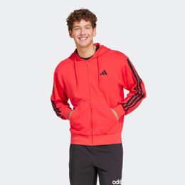 Kapuzensweatshirt adidas Sportswear "ESSENTIALS 3-STREIFEN FRENCH TERRY", Herren, Gr. S, pure ruby, schwarz, Obermaterial: 55% Baumwolle, 36% Polyester, 9% Viskose, normal, Rundhals, angesetztes B&uuml;ndchen, Sweatshirts