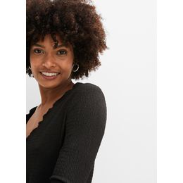 Shirtjacke bonprix "Shirtjacke", Damen, Gr. 40/42 (M), schwarz, Obermaterial: 97% Polyester, 3% Elasthan, bequem, Shirts Shirtjacke, bequeme Passform, mit Knopfverschluss, aus Polyester und Elasthan