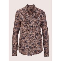 Madeleine Mode Hemdbluse MADELEINE "Hemdbluse Bluse mit klassischem Hemdkragen", Damen, Gr. 42, blau (marine, caramel, espresso), Obermaterial: 100% Viskose CV., Modern, normal, Blusen Hemdbluse