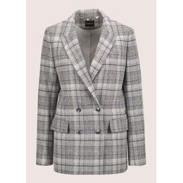 Madeleine Mode Longblazer MADELEINE "Blazer Langer Karo-Blazer mit langem Revers", Damen, Gr. 44, grau (bleigrau, steingrau, kariert), Obermaterial: 60% Wolle WO. 20% Polyamid PA. 20% Polyester PES., Modern, normal, Blazer Longblazer