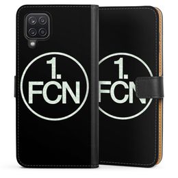 DeinDesign Galaxy A12 Handy Klapph&uuml;lle Handyh&uuml;lle aus Kunst Leder schwarz Flip Case 1. Fcn Logo 1. Fc N&uuml;rnberg Sideflip mit langer Lasche