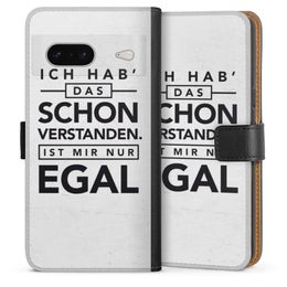 DeinDesign Google Pixel 7 Handy Klapph&uuml;lle Handyh&uuml;lle aus Kunst Leder schwarz Flip Case Spruch Sayings Statement Sideflip mit langer Lasche