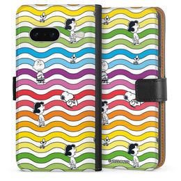 DeinDesign Google Pixel 7 Handy Klapph&uuml;lle Handyh&uuml;lle aus Kunst Leder schwarz Flip Case Snoopy Muster Peanuts Sideflip mit langer Lasche