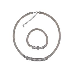 Steuer Modeschmuck Set Kette Armband Metall 48+7,0cm + 19,0cm Stretch Mesh Kugeln Metall