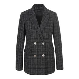 Madeleine Mode Jackenblazer MADELEINE "Blazer Klassischer Blazer, silberfarbene Kn&ouml;pfe", Damen, Gr. 34, schwarz (schwarz, wollwei&szlig;), Obermaterial: 65% Polyester PES. 13% Viskose CV. 9% Polyacryl PAN. 6% Polyamid PA. 4% Baumwolle CO., Modern, Blazer