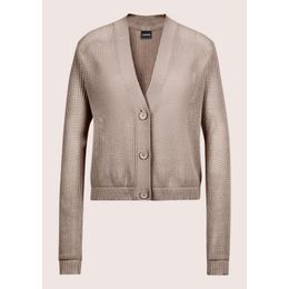 Madeleine Mode Strickjacke MADELEINE "Strickjacke Kurze Ajour-Strickjacke mit Kn&ouml;pfen", Damen, Gr. 40/42, beige (berber), Obermaterial: 100% Baumwolle CO., Modern, normal, V-Ausschnitt, Strickjacken Strickjacke