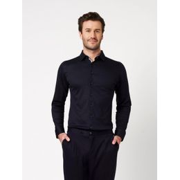 Langarmhemd DESOTO "Jerseyhemd Casual Kent", Herren, Gr. L, N-Gr, solid navy, Obermaterial: 100% Baumwolle, slim fit normal, Manschette, Hemden
