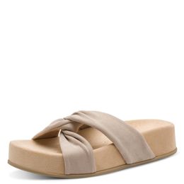 Pantolette Marco Tozzi, Damen, Gr. 36, sand, Textil, unifarben, Schuhe Pantolette, Keilabsatz, Schlupfschuh, Sommerschuh mit Feel Me-Ausstattung