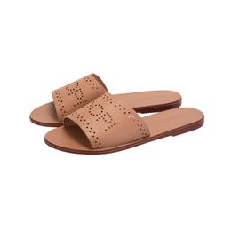 JOOP! Pantolette JOOP "unico lettera charlene sandal fd", Damen, Gr. 37, braun, Rindsleder, Schuhe Pantolette, Sommerschuh, Strandschuh, Schlappen mit Logopr&auml;gung