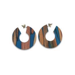 Steuer Modeschmuck Creolen Holz Acryl Petrol