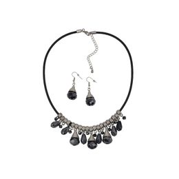 Steuer Modeschmuck Set Collier Ohrschmuck Glasstein Schwarz
