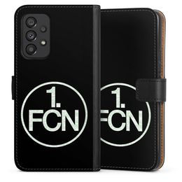 DeinDesign Galaxy A53 5G Handy Klapph&uuml;lle Handyh&uuml;lle aus Kunst Leder schwarz Flip Case 1. Fc N&uuml;rnberg Logo 1. Fcn Sideflip mit langer Lasche