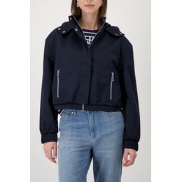Blouson monari, Damen, Gr. 38, blau (marine), Web, Obermaterial: 60% Polyester, 40% Polyamid, unifarben, regular fit taillenlang, Rundhals, eingesetzt elastischer Bund, Jacken Blouson, Regular fit mit Kapuze