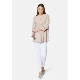 Madeleine Mode Langarmbluse MADELEINE "Hemd Langes Hemd mit Stehbundkragen", Damen, Gr. 36, beige (perlmutt), Obermaterial: 92% Polyester PES. 8% Elasthan EL., Modern, Blusen