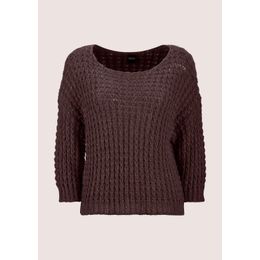 Madeleine Mode Longpullover MADELEINE "Pullover Boxy-Strickpullover mit Ajour-Design", Damen, Gr. 44/46, braun, Obermaterial: 50% Alpaka WP. 50% Polyamid PA., Modern, normal, U-Boot-Ausschnitt, Pullover Longpullover