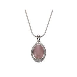 ZEEme Gemstones Halskette Silber 925 rhodiniert 42+5cm mit echtem Rosenquarz und Zirkonia-Steinen