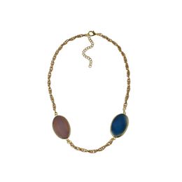 Steuer Modeschmuck Collier goldfarben mit 2 Achatscheiben braun und blau