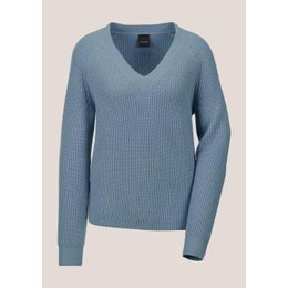 Madeleine Mode Longpullover MADELEINE "Pullover Langarm V-Ausschnitt-Pullover Strick", Damen, Gr. 34, blau (rauchblau), Obermaterial: 90% Schurwolle WV. 10% Kaschmir WS., Modern, normal, V-Ausschnitt, Pullover Longpullover, dezenter Strukturstrick