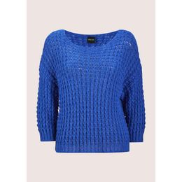 Madeleine Mode Longpullover MADELEINE "Pullover Boxy-Strickpullover mit Ajour-Design", Damen, Gr. 44/46, blau (royalblau), Obermaterial: 50% Alpaka WP. 50% Polyamid PA., Modern, normal, U-Boot-Ausschnitt, Pullover Longpullover