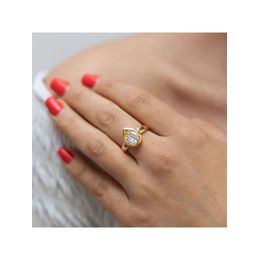 ZEEme Basic Ring Silber 925 vergoldet mit wei&szlig;em Zirkonia-Stein 8mm
