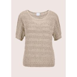 Madeleine Mode Longpullover MADELEINE "Pullover Ajour-Pullover mit Glanz-Effekt", Damen, Gr. 40/42, braun (berber), Obermaterial: 55% Baumwolle CO. 45% Polyester PES., Modern, normal, Pullover Longpullover