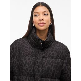Langmantel Vila "VIPUFF L/S PUFFER COAT/PB", Damen, Gr. 34, schwarz beauty aop:leo, Web, Obermaterial: 100% Polyester, bedruckt, regular fit ca. Mitte Wade, M&auml;ntel
