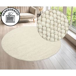 Teppich "Ainhoa, handgewebt, Wolle" Gr. 9, beige (creme), H:12mm &Oslash;:120cm, Kunstfaser, Wolle, LeGer Home by Lena Gercke, Teppiche, Teppich, Teppich, Wohnzimmer, Schlafzimmer, Esszimmer