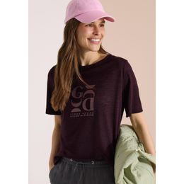 Kurzarmshirt Cecil, Damen, Gr. L (42), rich burgundy, Jersey, Obermaterial: 55% Polyester, 45% Viskose, bedruckt, meliert, normal h&uuml;ftbedeckend, Rundhals, abgesteppte Kante, Shirts, Sommershirt in Leinen-Optik mit Print