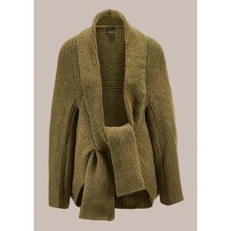 Madeleine Mode Strickjacke MADELEINE "Strickmantel Oversized Cardigan mit Stehkragen", Damen, Gr. 36/38, gr&uuml;n (fango, melange), Obermaterial: 50% Polyacryl PAN. 40% Polyester PES. 10% Wolle WO., Modern, weit, Strickjacken Strickjacke