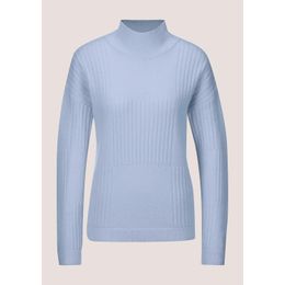 Madeleine Mode Longpullover MADELEINE "Pullover Langarm Stehkragen-Pullover, Wolle", Damen, Gr. 36/38, blau (bleu), Obermaterial: 100% Schurwolle WV., Modern, normal, Pullover Longpullover