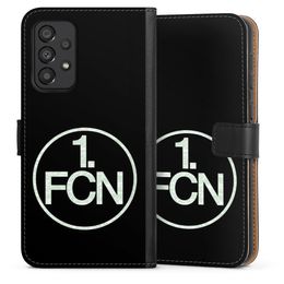 DeinDesign Galaxy A33 5G Handy Klapph&uuml;lle Handyh&uuml;lle aus Kunst Leder schwarz Flip Case 1. Fcn Logo 1. Fc N&uuml;rnberg Sideflip mit langer Lasche