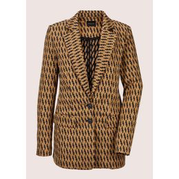 Madeleine Mode Jackenblazer MADELEINE "Blazer Langer Jersey-Blazer mit Reverskragen", Damen, Gr. 34, schwarz (caramel, schwarz, grau), Obermaterial: 43% Polyester PES. 34% Polyamid PA. 18% Baumwolle CO. 5% Elasthan EL., Modern, normal, Blazer