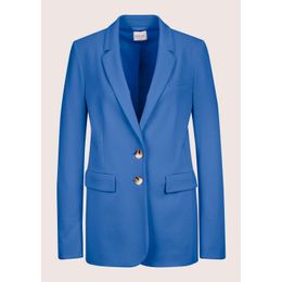 Madeleine Mode Jackenblazer MADELEINE "Blazer Floraler Jersey-Blazer in langer Form", Damen, Gr. 38, blau (azurblau), Obermaterial: 65% Viskose CV. 30% Polyamid PA. 5% Elasthan EL., Modern, normal, Blazer