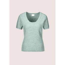 Madeleine Mode Longpullover MADELEINE "Pullover Glitzernder Kurzarm-Pullover, Rundhals", Damen, Gr. 34, silber (hellsalbeigr&uuml;n, silberfarben), Obermaterial: 28% Alpaka WP. 28% Wolle WO. 24% Polyamid PA. 15% Polyester PES. 5% Elasthan EL., Modern, normal, Pullover Longpullover