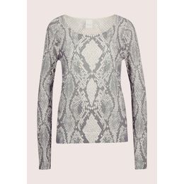 Madeleine Mode Longpullover MADELEINE "Pullover Schlangen-Print Pullover mit Ajour", Damen, Gr. 34, wei&szlig; (wollwei&szlig;, silbergrau, multicolor), Obermaterial: 100% Baumwolle CO., Modern, normal, Pullover Longpullover