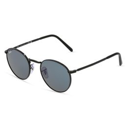 Ray-Ban RB 3637 NEW ROUND | Unisex-Sonnenbrille | Fassung: Vollrand, Panto, Metall, Schwarz | Glasfarbe: Gr&uuml;n Spiegel Blau