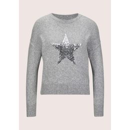 Madeleine Mode Longpullover MADELEINE "Pullover Rundhals-Pullover mit Applikation", Damen, Gr. 34, grau (silbergrau, wollwei&szlig;, melange), Obermaterial: 25% Alpaka WP. 25% Polyamid PA. 25% Schurwolle WV. 25% Viskose CV., Modern, normal, Pullover Longpullover