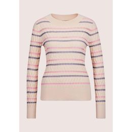 Madeleine Mode Longpullover MADELEINE "Pullover Rundhals-Pullover mit Streifen, Wollmix", Damen, Gr. 36/38, wei&szlig; (perlwei&szlig;, mauve), Obermaterial: 82% Schurwolle WV. 13% Polyamid PA. 3% Polyester PES. 2% Elasthan EL., Modern, normal, Pullover Longpullover