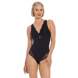Stringbody MAGIC BODYFASHION, Damen, Gr. XL, N-Gr, schwarz, Mikrofaser, Obermaterial: 83% Polyamid, 17% Elasthan, k&ouml;rpernah, tiefer V-Ausschnitt, Bodys Stringbody, leichter Shape-Effekt, elegant, mit Spitze