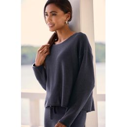 Sweater ELBSAND, Damen, Gr. 32/34, marine, Feinstrick, Obermaterial: 55% Baumwolle, 45% Nylon, unifarben, bequem h&uuml;ftlang, Rundhals, Rolls&auml;ume, Sweatshirts Sweater, aus hochwertigem Feinstrick, Loungewear