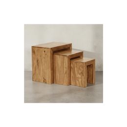 KADIMA DESIGN Satztisch Set: 3-teilig, Massivholz, platzsparend, handgefertigt, 45x50x30 cm, 37,5x37,5x28 cm, 30x25x25 cm.