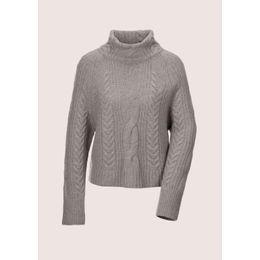 Madeleine Mode Longpullover MADELEINE "Pullover Modischer Stehkragenpullover mit Zopf", Damen, Gr. 34, grau (silbergrau, wollwei&szlig;, melange), Obermaterial: 90% Schurwolle WV. 10% Kaschmir WS., Modern, normal, Pullover Longpullover