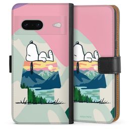 DeinDesign Google Pixel 7 Handy Klapph&uuml;lle Handyh&uuml;lle aus Kunst Leder schwarz Flip Case Official Licensed Product Peanuts Snoopy Sideflip mit langer Lasche