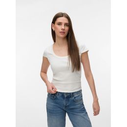 V&eacute;ro Moda Kurzarmshirt VERO MODA "VMCHLOE CS SHORT U-NECK NOOS", Damen, Gr. M, snow wei&szlig;, Jersey, Obermaterial: 95% Baumwolle, 5% Elasthan, unifarben, normal, tiefer Rundhals, Shirts, Baumwollmischung