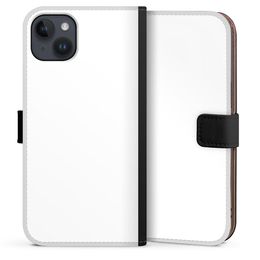 DeinDesign iPhone 14 Plus Handy Klapph&uuml;lle Handyh&uuml;lle aus Kunst Leder schwarz Flip Case Unicoloured White Colour Sideflip mit langer Lasche