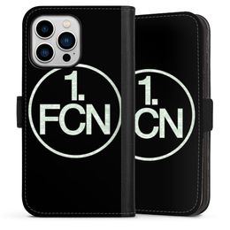 DeinDesign iPhone 13 Pro Handy Klapph&uuml;lle Handyh&uuml;lle aus Kunst Leder schwarz Flip Case 1. Fc N&uuml;rnberg Logo 1. Fcn Sideflip mit Lasche