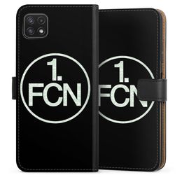 DeinDesign Galaxy A22 5G Handy Klapph&uuml;lle Handyh&uuml;lle aus Kunst Leder schwarz Flip Case 1. Fcn Logo 1. Fc N&uuml;rnberg Sideflip mit langer Lasche